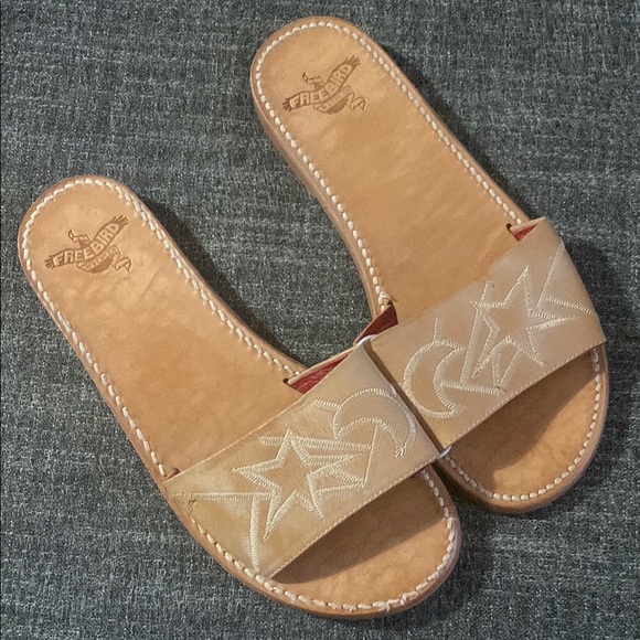 freebird | Shoes | Freebird Gypsy Leather Tan Slide Sandals Celestial ...